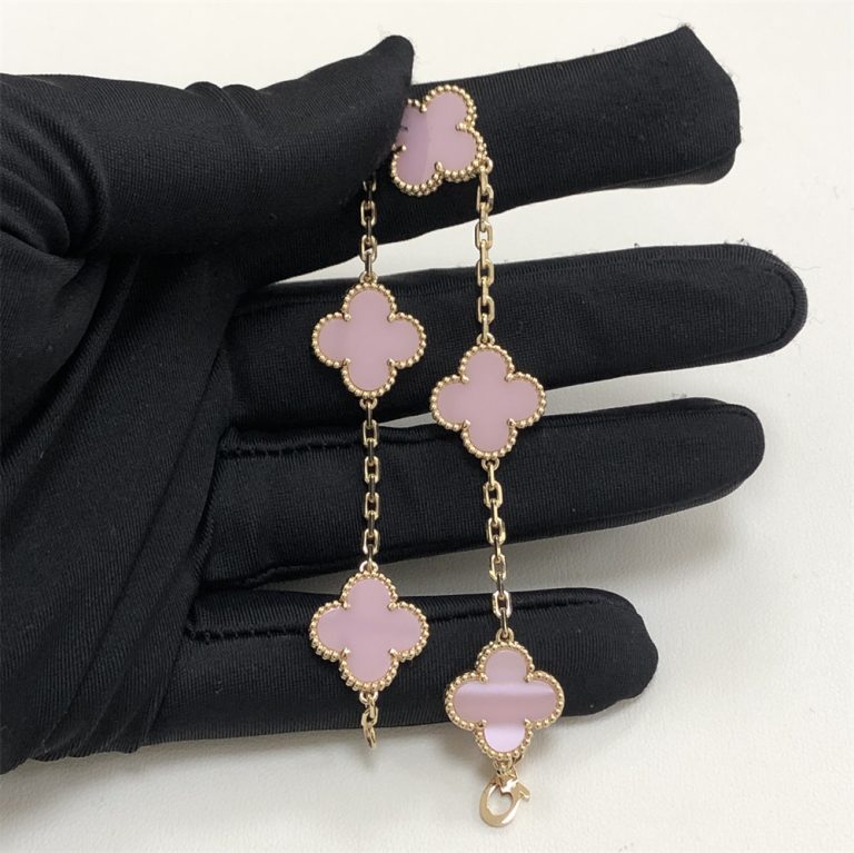 Van Cleef & Arpels Vintage Alhambra Bracelet 5 Motifs Pink Opal | 14K ...